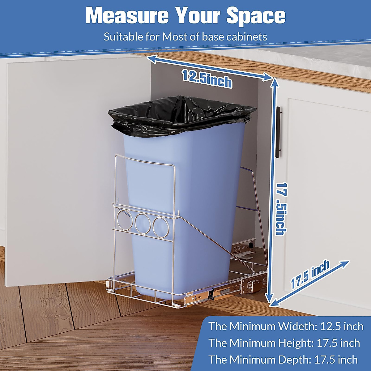 Pull Out Trash Can Under Cabinet - Under Sink Trash Can Pull Out Kit, Adjustable Kitchen Garbage Can Pull Out, Roll Out Kitchen Cabinet Trash Can Slide Out Rack for 7-11 Gallon Trash Can Not Included