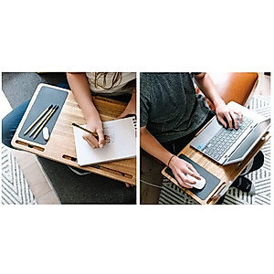 Lap Desk, Laptop Lap Desk with Cushion Made with Premium Acacia Wood. Lap Desk for Laptop Fits 14” to 17” Laptops. Bed Desk, Laptop Desk, Lapdesk for Laptop for Home Office Laptop Lap Desks Hazelteck