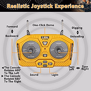 PREPOP Remote Control Excavator Toy for 6-12 yr Boys, Best Birthday Gifts for Kids 4-7 8 9 10 11 Year Old, RC Construction Toys with Metal Shovel, Lights, Sounds 2.4Ghz