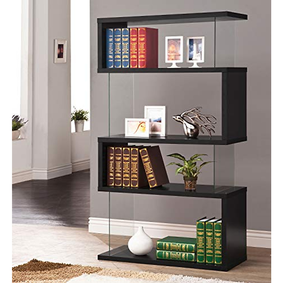 Coaster Furniture Asymmetrical Snaking Bookcase Black and Clear 800340