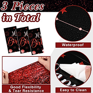 Tudomro 3 Pcs Happy Birthday Tablecloths Happy Birthday Party Decorations Plastic Table Cover Rectangular Cloths for Women Men Baby Shower Party Supplies, 108 x 54 Inch (Black Red)
