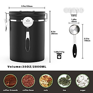Miscedence 35OZ Coffee Canister for ground coffee with Date Tracker,One Way Co2 Valve 304 Stainless Steel Kitchen Food Airtight storage container for Coffee Beans or Grounds, Sugar (35oz Black-New)