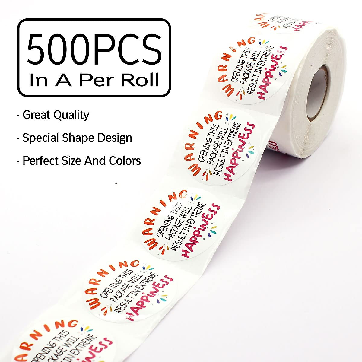 Warning Opening This Package Happiness Stickers,Thank You Stickers,Handmade Stickers,Small Shop Stickers,Envelopes Stickers for Small Business, Online Retailers,Handmade Goods,500 Labels Per Roll