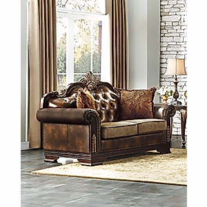 Homelegance Croydon Traditional Two-Tone Love Seat, 65"W, Brown PU Leather