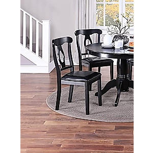 LCH Classic Design 5pc Set,Round Table with 4 Side Upholstered Chairs Cushion Fabric Upholstery Seat,Rubberwood Black Color Furniture for Dining Romm,Living Room,Easy to Assemble