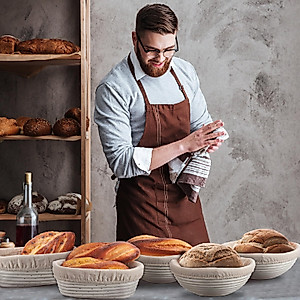 Mifoci 4 Packs Sourdough Proofing Basket Set: Includes 9" Round and 10" Oval Banneton Baskets, Dough Scraper, Bread Scorer, Linen Liner, and Basting Brush for Professional Bread Baking