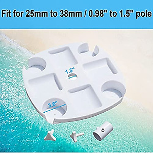 AMMSUN 17" Beach Umbrella Table Tray with 4 Cup Holders, 4 Snack Compartments for Beach, Patio, Garden, Swimming Pool 17 Inch, White