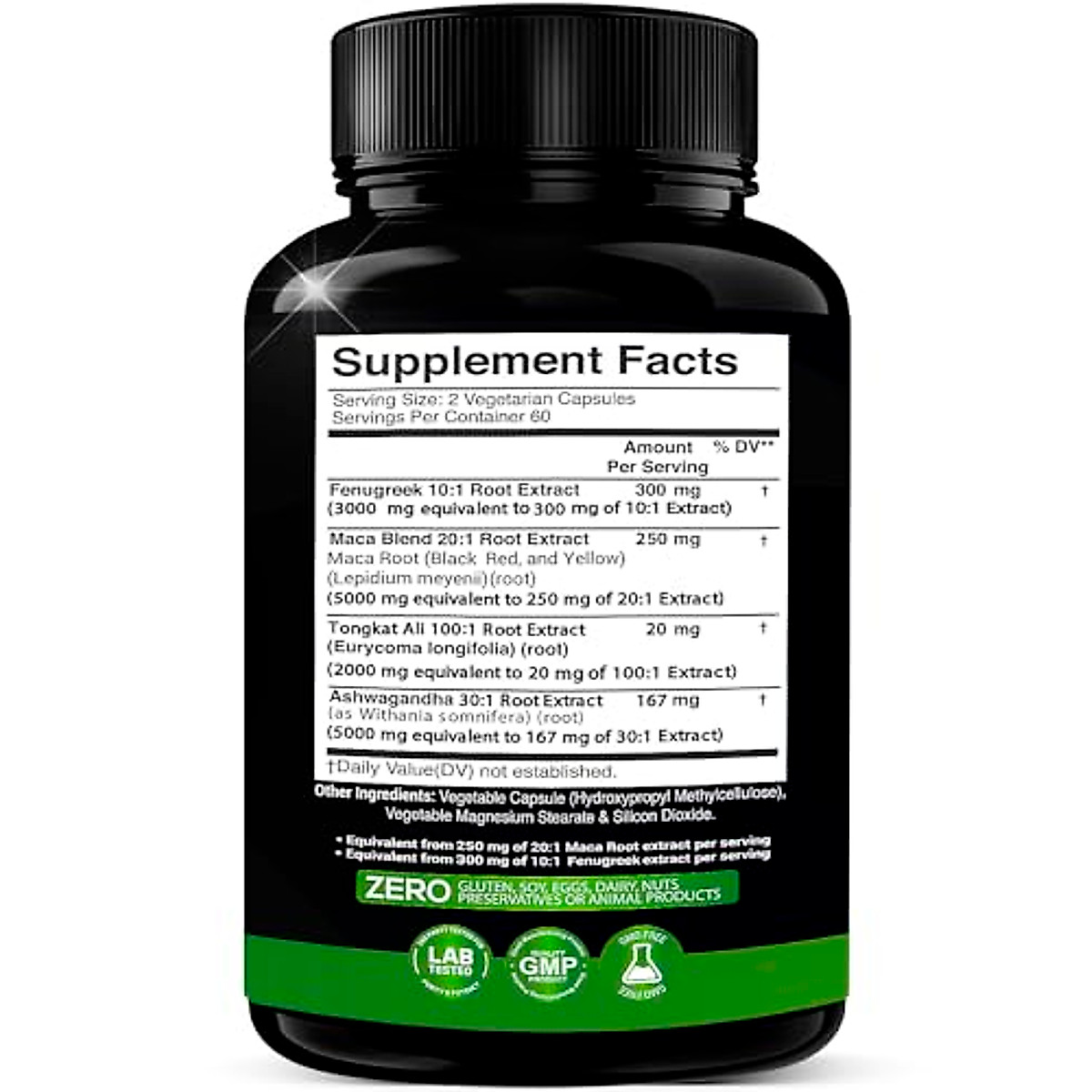 Ashwagandha 5000mg + Tongkat Ali 1000mg + Maca Root 5000mg + Fenugreek 3000mg Supplement | Black + Red + Yellow Maca Root Extract & Fenugreek Herbal Supplements for Men & Women - Made in USA