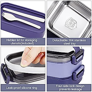 JUBOSYCZ Stainless Steel Bento Box for Adults&Kids,Japanese Leakproof Lunch Box Divided Food Meal Storage Containers Set Stackable 2 Layer for Children School Picnic Blue