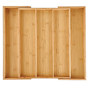 OMISSA Bamboo Expandable Drawer Organizer for Utensils Holder, Adjustable Cutlery Tray, Wood Drawer Dividers Organizer for Silverware, Flatware, Knives in Kitchen, Bedroom, Living Room