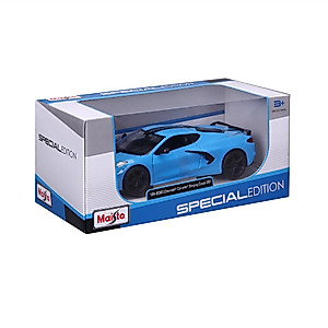 Maisto Diecast Cars 2020 Chevy Corvette Stingray Z51 Coupe Blue with Black Stripes 1/24 Diecast Model Car 31527