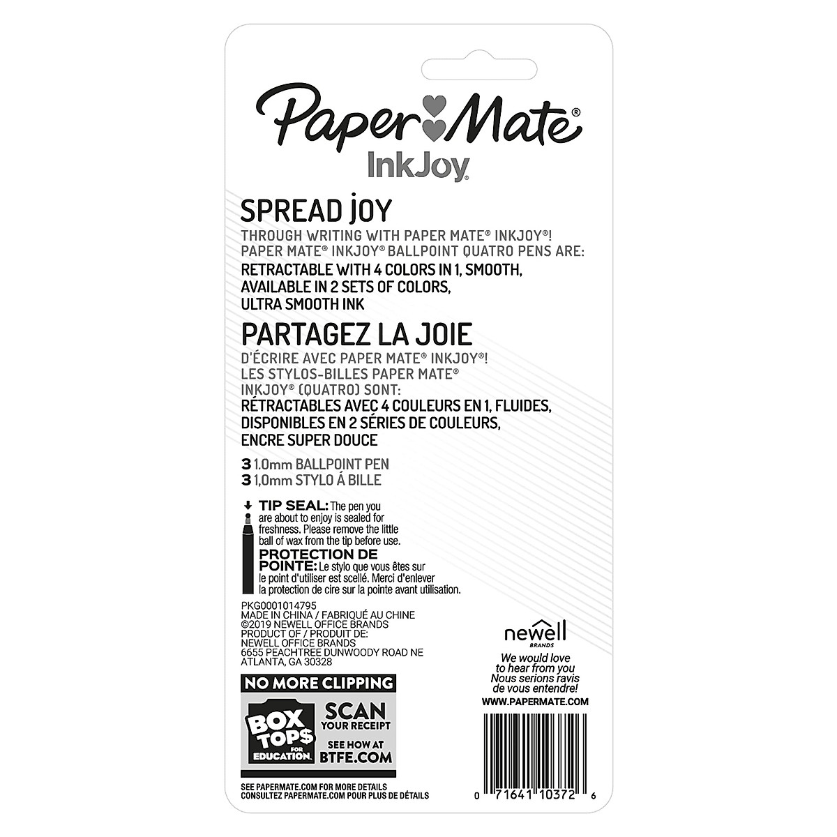 Paper Mate InkJoy Quatro Retractable Ballpoint Pens, Medium Point, Assorted Colors, 3 Pack