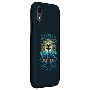 iPhone XR Odin Tree of Life Viking Valhalla Pagan Blue and Yellow Case