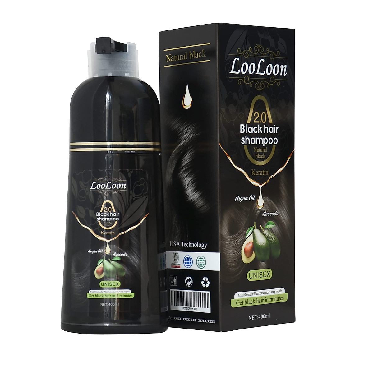 Black Hair Dye Shampoo for Men and Women, 400ml: Permanent Black Hair Dye Shampoo for dark hair with Natural ingredients, Ammonia-free black hair dye shampoo