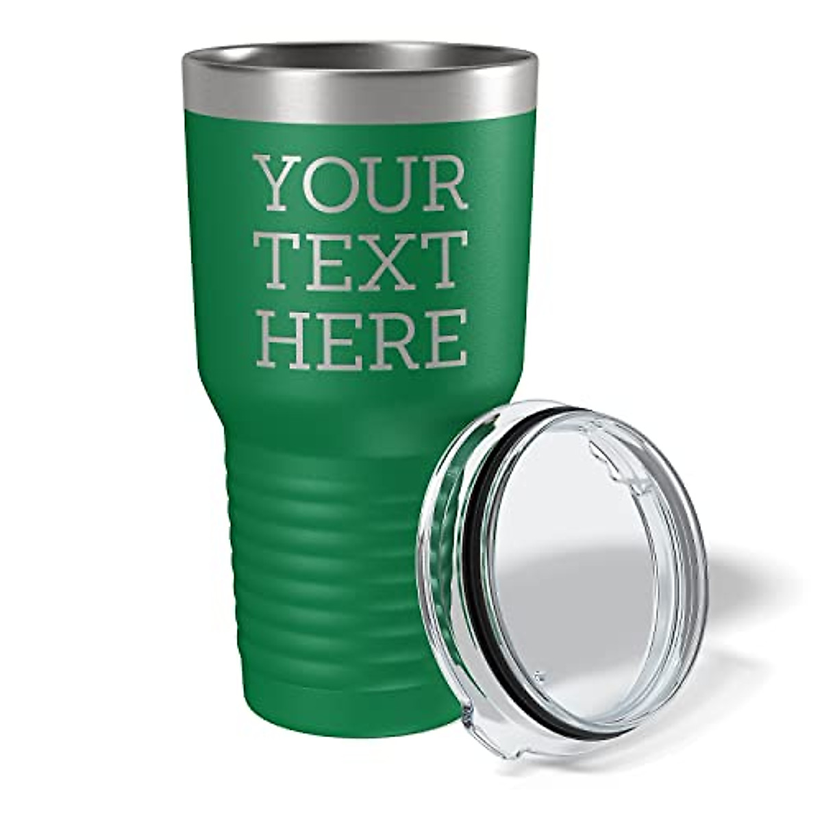 Personalized 30oz (17 Colors) Powder Coated Insulated Stainless Steel Tumbler with Lid, Custom Etched, Customized Text Message Name, Engraved Gift Idea Women Men Him Her, Your Text Here (Green)