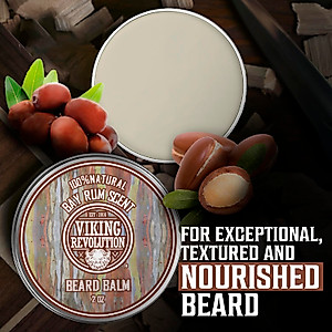 Viking Revolution Bay Rum Beard Balm - Beard Butter with Argan Oil, Beard Softener for Men with Jojoba Oil - Beard Moisturizer for Men with Beeswax - Beard Wax for Men (2oz, 1 Pack)