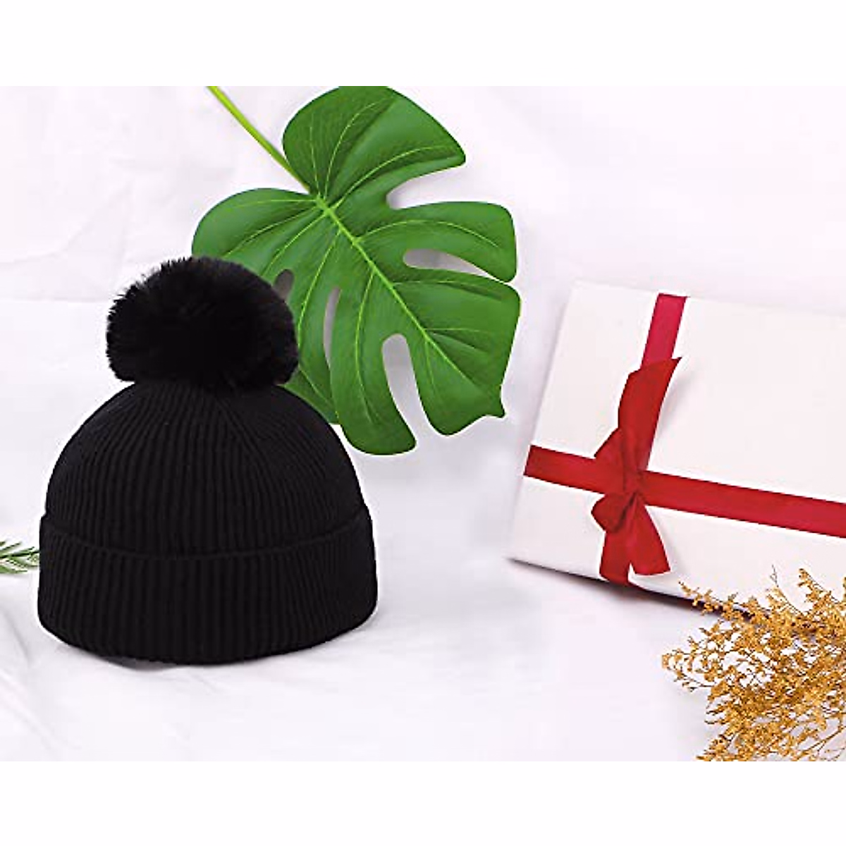 Arctic Paw Kids Beanie Todddler Pom Pom Hat Boys Girls Warm Lined Knit Winter Hat_Black