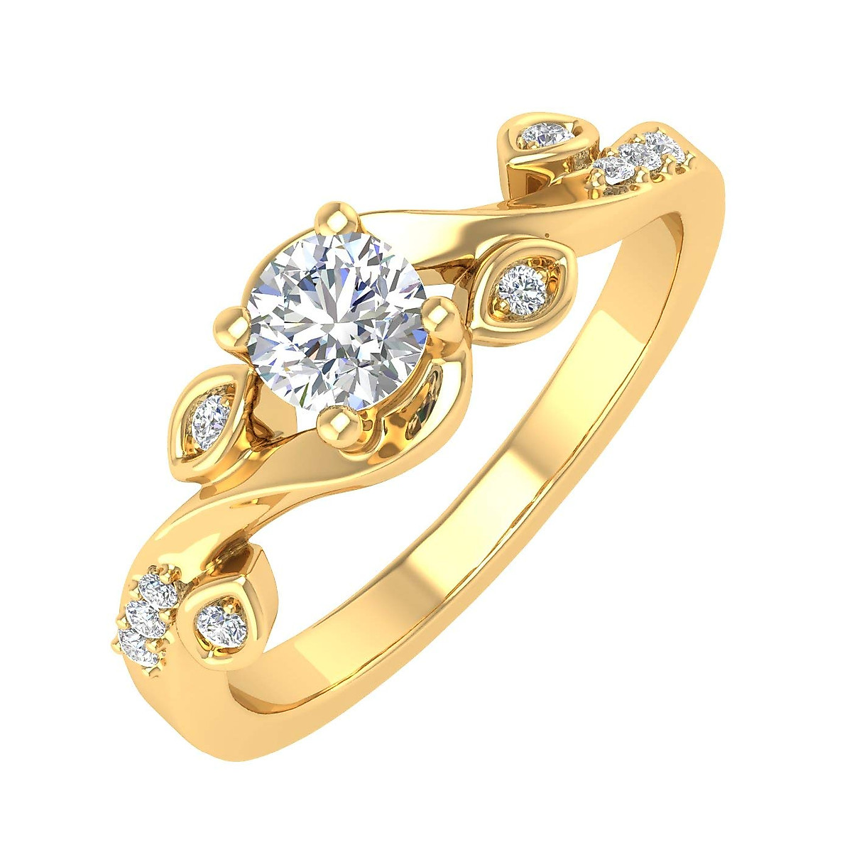 1/5 Carat Diamond Engagement Rings in 10K Yellow Gold - IGI Certified (Ring Size 7)