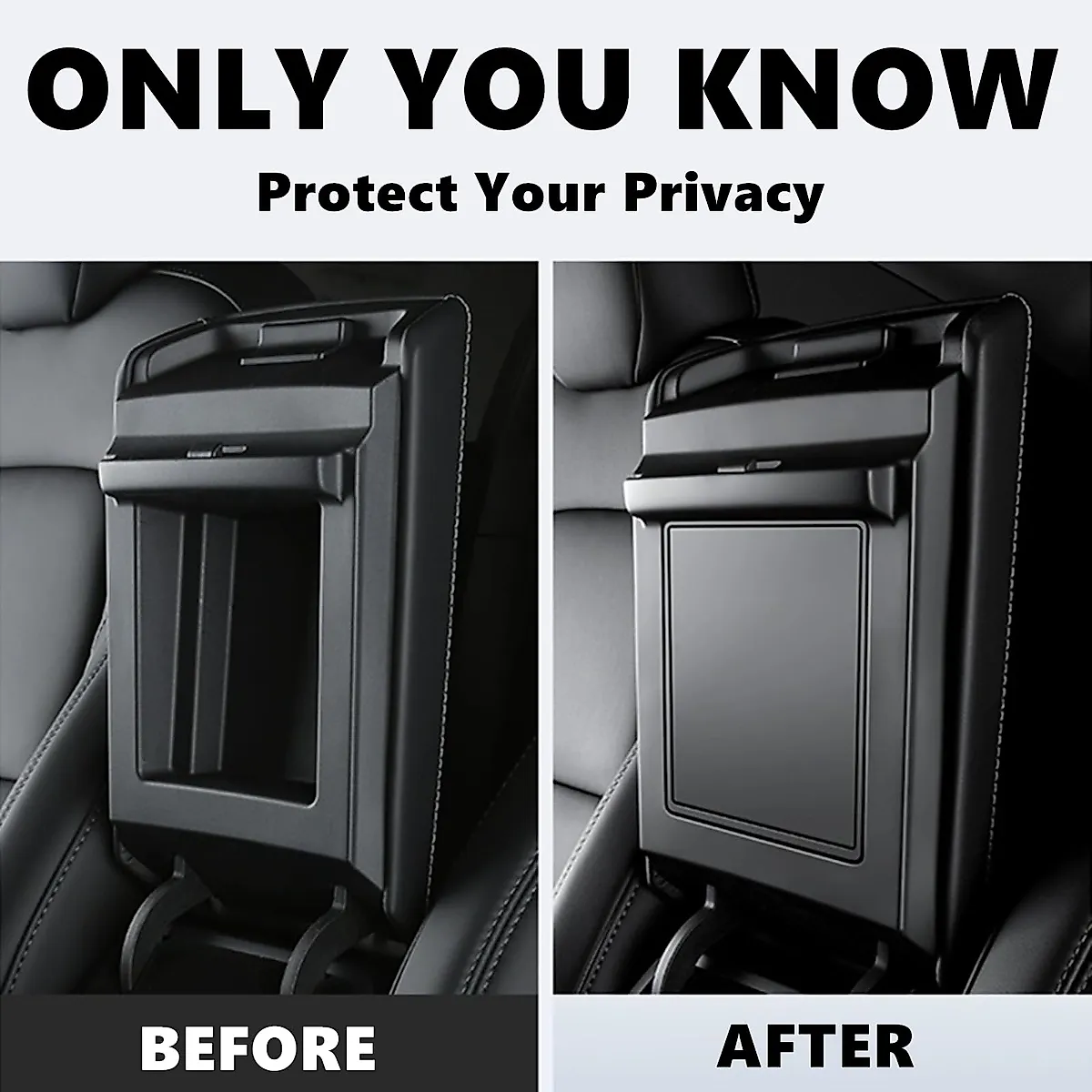 HZGAMER One-Touch Hidden Storage Box Fit for Tesla Accessories Model 3 / Y 2023 2022 2021, Armrest Console Organizer for Card Keys Coin Money - ONLY You Know