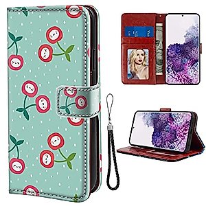 GackCase Wallet Case Fit for Samsung Galaxy S9 Plus 6.2 Inch with Cherry Stand Support Wristband Credit Card Slots Side Cash Pocket Magnetic Buckle PU Leather Flip Cover