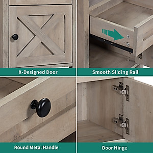 YITAHOME Farmhouse Nightstand with LED Lights & Charging Station, Night Stands with Drawer for Bedroom, End Side Table Bedside Table with Storage Shelf & Storage Cabinet, X-Design