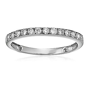 VIR JEWELS 1/5 carat (ctw) Diamond Wedding Anniversary Band for Women, Half Eternity Round Diamond Engagement Ring 14K White Gold Prong Set with Milgrain 0.20 cttw, Size 7