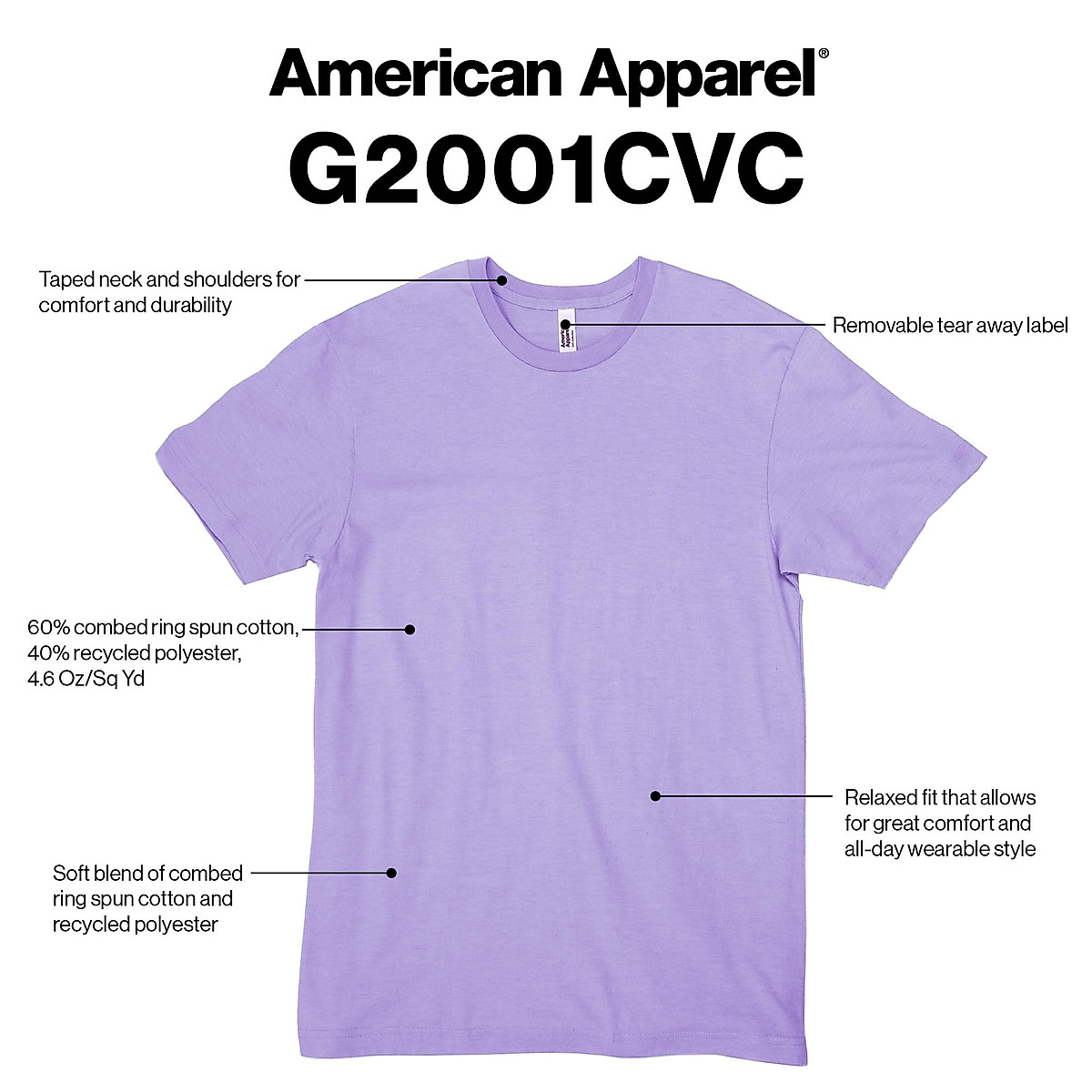 American Apparel CVC T-Shirt, Style G2001CVC, Black (2-Pack)