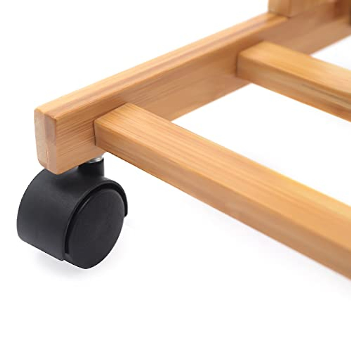 43.3" Bamboo Clothing Garment Rack, Clothes Coat Hanger w/6 Side Hooks Combo, Free Standing Closet Organizer Rack Entryway Bedroom Storage Shelves Clothes Hanging Rack With 360°Rotation Roller Wheels