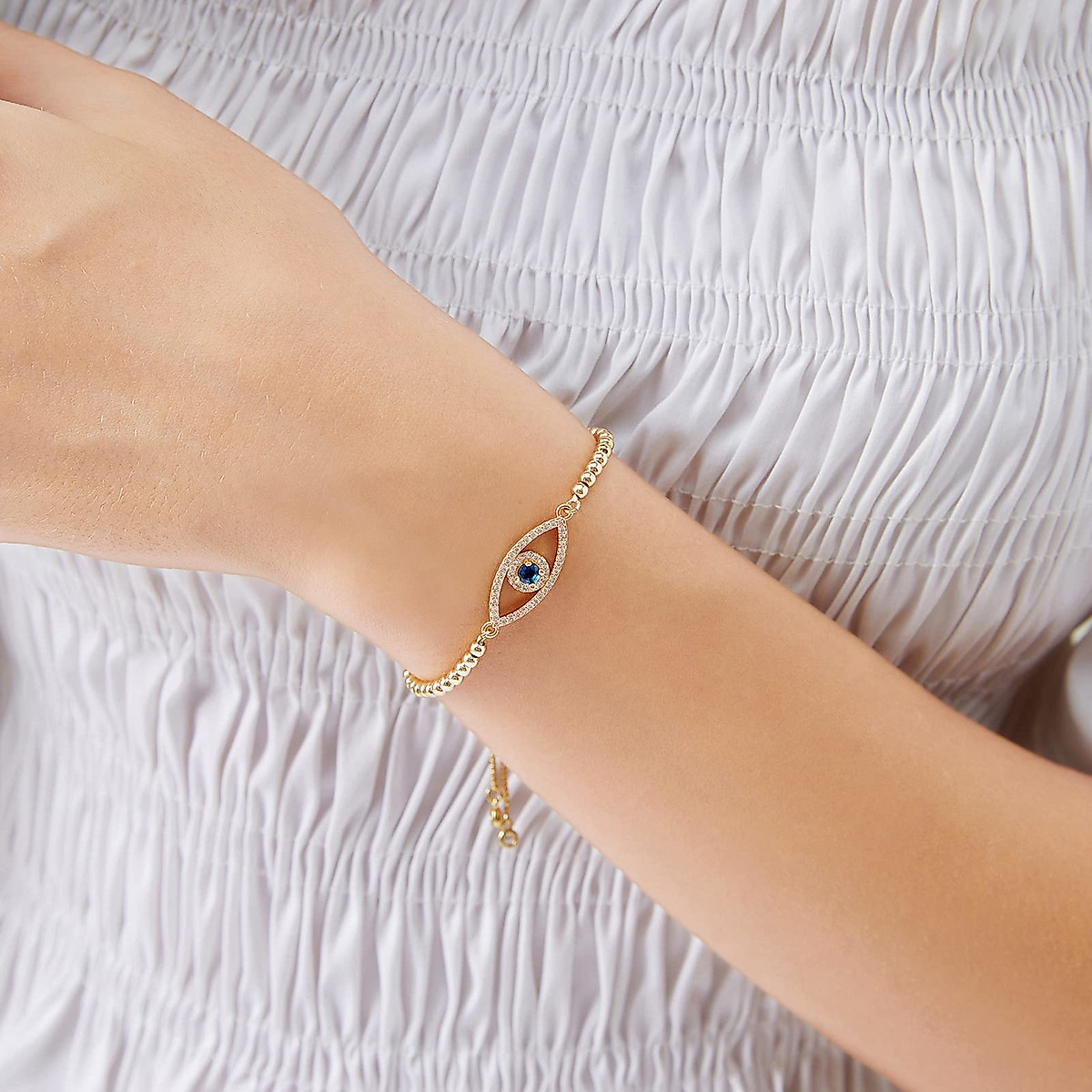 Gold Evil Eye Bracelets, 18K Gold Plated Adjustable ojo Bracelet Eye of Protection Bracelet Gold Evil Eye Amulet Evil Eye Jewelry Bangle Bracelets for Women(evil eye-gold)