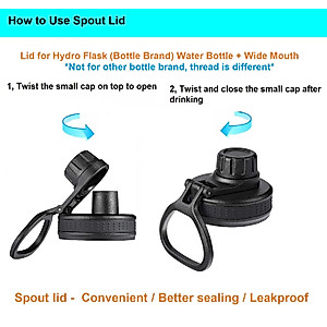 Spout Lid Compatible with Hydro Flask Wide Mouth Water Bottle 12 16 18 20 32 40 oz, Top Replacement Lid with Twist Cap (Black)