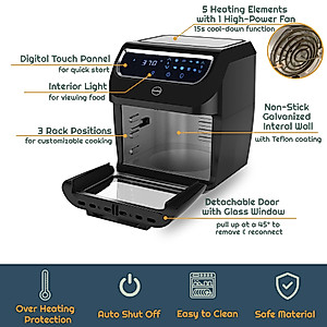 iCucina Digital Air Fryer, 10 Qt Air Fryer Oven with 8 Cooking Presets and Air Fryer Accessories, Chicken Rotisserie, Rotating Mesh Basket