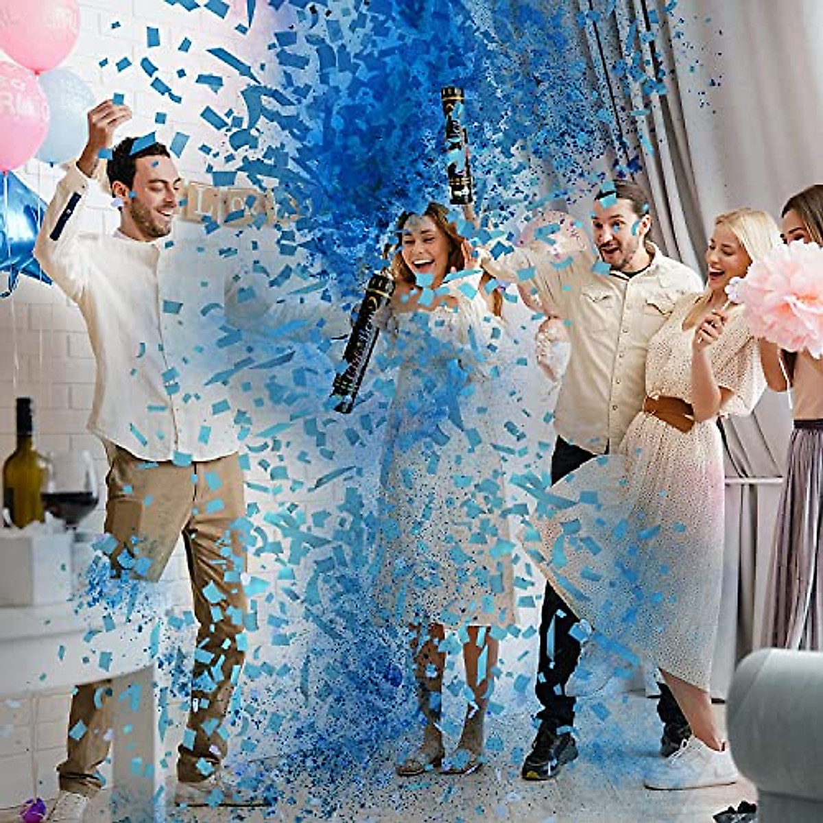 Gender Reveal Confetti Powder Cannon Biodegradable Baby Boy Blue Baby Girl Pink Gender Reveal Poppers - He or She Smoke Bomb Baby Shower Baby Party Decorations Supplies Confetti Sticks (2 Blue)
