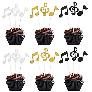 Healifty 18PCS Glitter Music Notation Birthday Cake Toppers Birthday Party Decor for Baby Shower Wedding Birthday Party (Golden Silver Black)