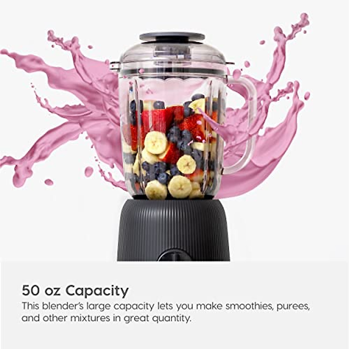 IRIS USA 3-Speed High-Power Professional-grade Countertop & Kitchen Blender - 50 oz Tritan Jar, Titanium-Coated Stainless Steel -Blades, Charcoal Black -for Smoothies, Frozen Drinks, Protein Shakes