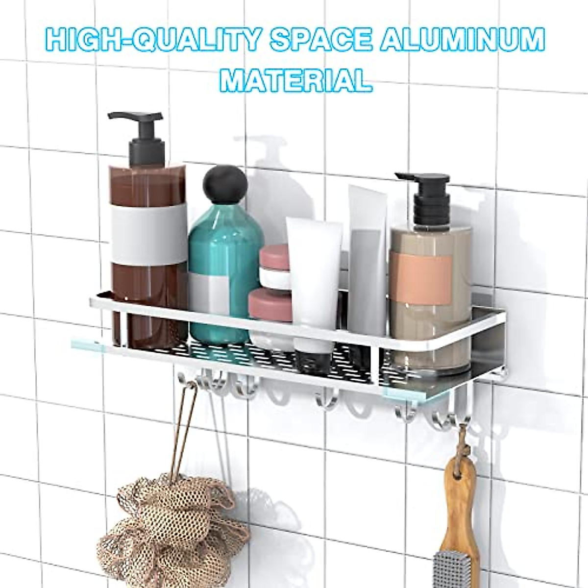 Shower Caddy Bathroom Shower Organizer No Drilling/Drilling Install Shower Shelf for Inside Shower with 8 Hooks Detachable Wall Mounted Shower Shelves for Dorm Bathroom Toilet Kitchen Storage