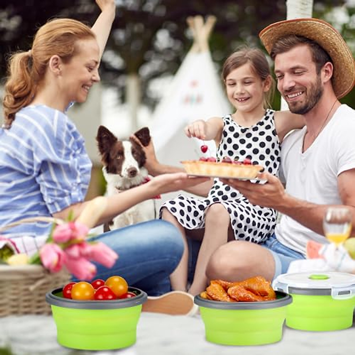 Jinei 24 Pcs Collapsible Food Storage Containers 12oz Silicone Round Collapsible Bowls Sets Foldable Silicone Lunch Box with Airtight Lid for Christmas Christian Charity Donation Supplies(Gray Green)