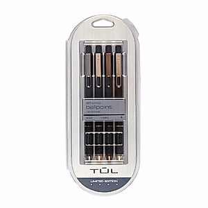 TUL Brilliance Pens, Ballpoint, Medium Point, 1.0 mm, Black Barrels, Black Ink, Pack of 4 Pens