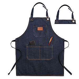 Lazynice Unisex Aldult Jeans Apron For Men, Women Apron Chef Cotton Denim Apron With 3 Pockets Kitchen Cooking Baking Wear, Gardening,Painting, BBQ, Art,DIY,Drawing (Unisex Apron Aldults)