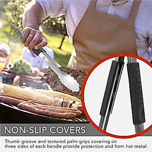 Grill Tongs Extra Long 16-inch Heavy Duty for BBQ and Grilling | Extra Long Stainless Steel Grilling Tongs for Outdoor Grill and Kitchen Cooking | Long Metal Tongs with Safety Hand Grips