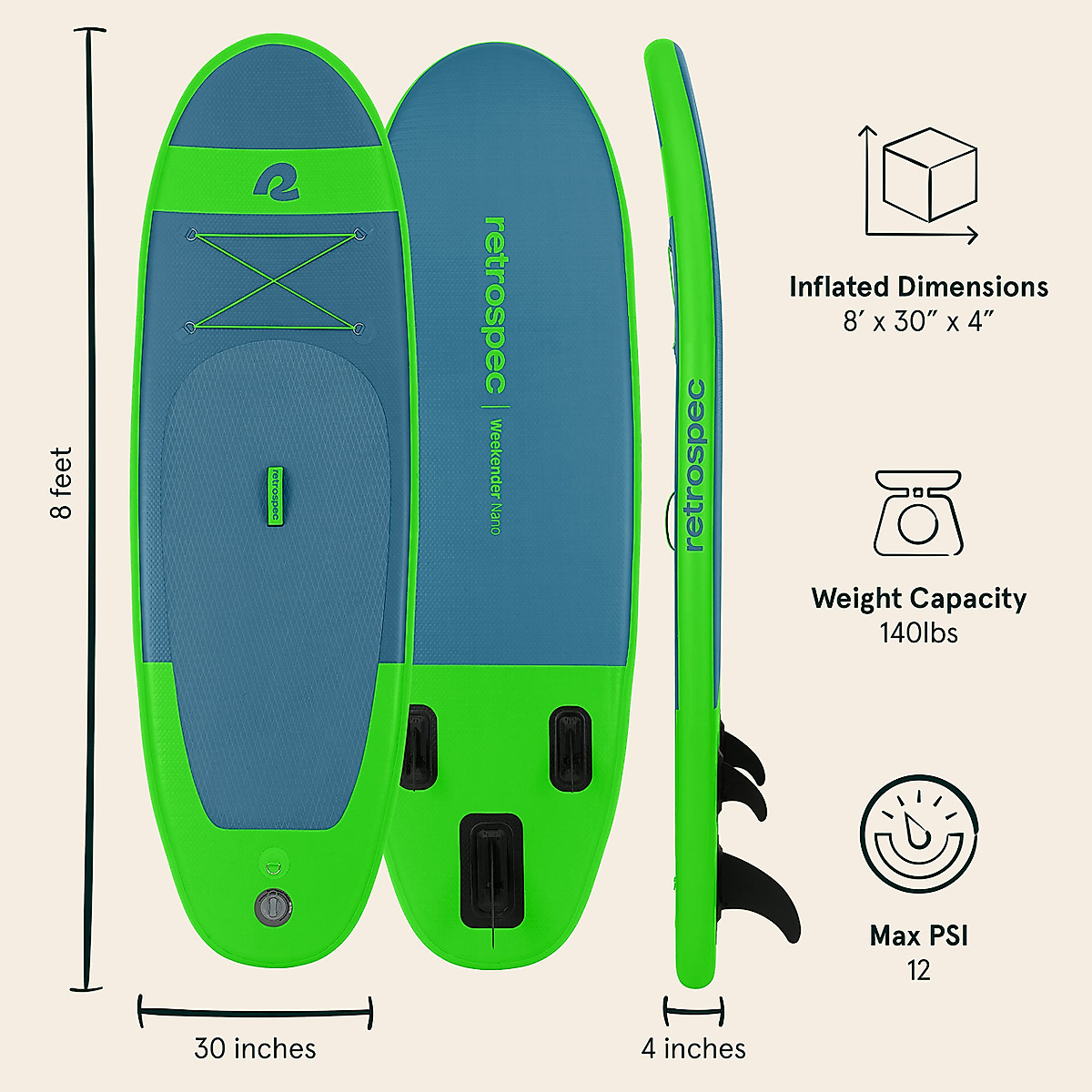 Retrospec Weekender-Nano 8ft. Inflatable Stand Up Paddleboard,Marine Blue