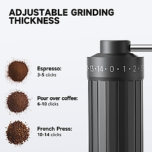 Manual Coffee Grinder, External Adjustable Coarseness Capacity 20g with Stainless Steel Conical Burr, MIFEEL Portable Hand Coffee Bean Grinder with Removable Handle for Travel, Camping, Office