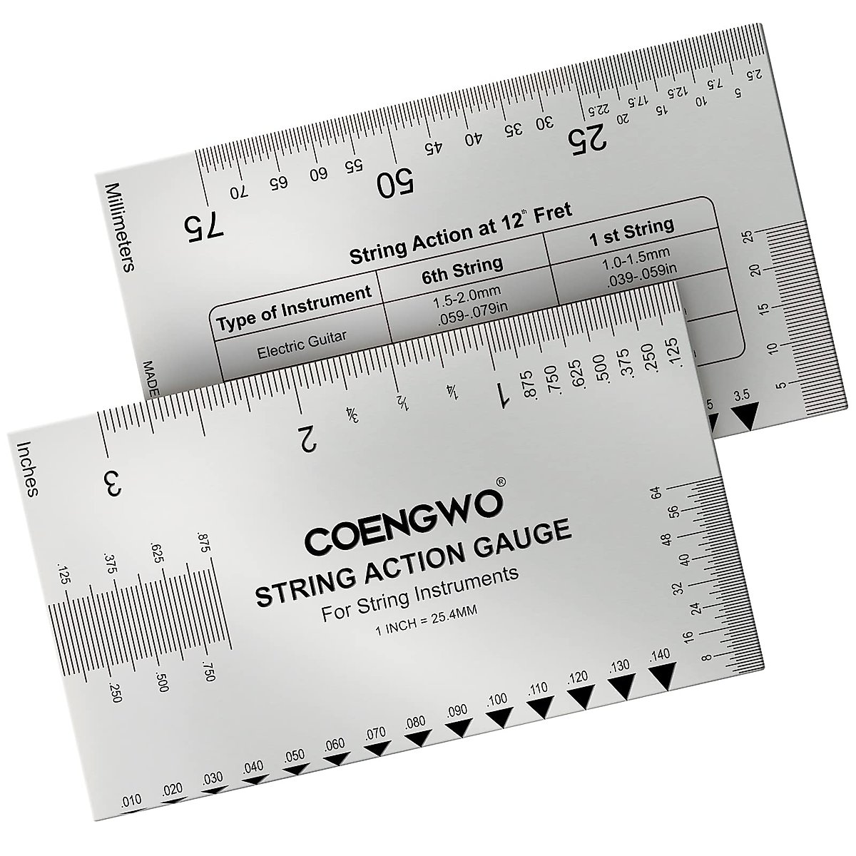 Guitar String Action Gauge, COENGWO String Height Gauge Ruler Guitar Setup Measuring Tool Kit for Guitar, Bass, Mandolin, Banjo