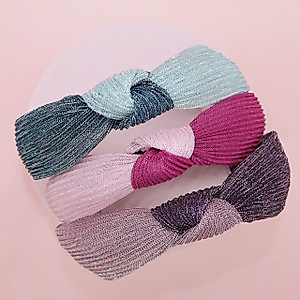 FROG SAC 3 Top Knot Headbands for Girls, Cute Knotted Headband Pack, Two Tone Hair Accessories in Blue, Pink, Purple, Boho Fashion Headbands for Kids Ages 5-12