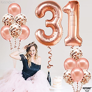 KatchOn, Rose Gold 31 Balloons Numbers - 40 Inch, Pack of 12 | 31 Birthday Decorations for Women | 31 Birthday Balloon With Confetti Balloons | 31st Birthday Decorations for Women | 31 Number Balloons
