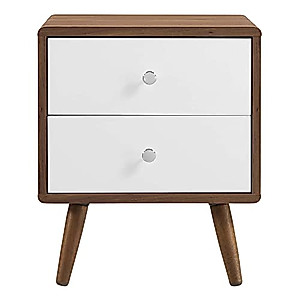 Modway Transmit Mid-Century Modern Wood Walnut White, 2-Drawer Nightstand
