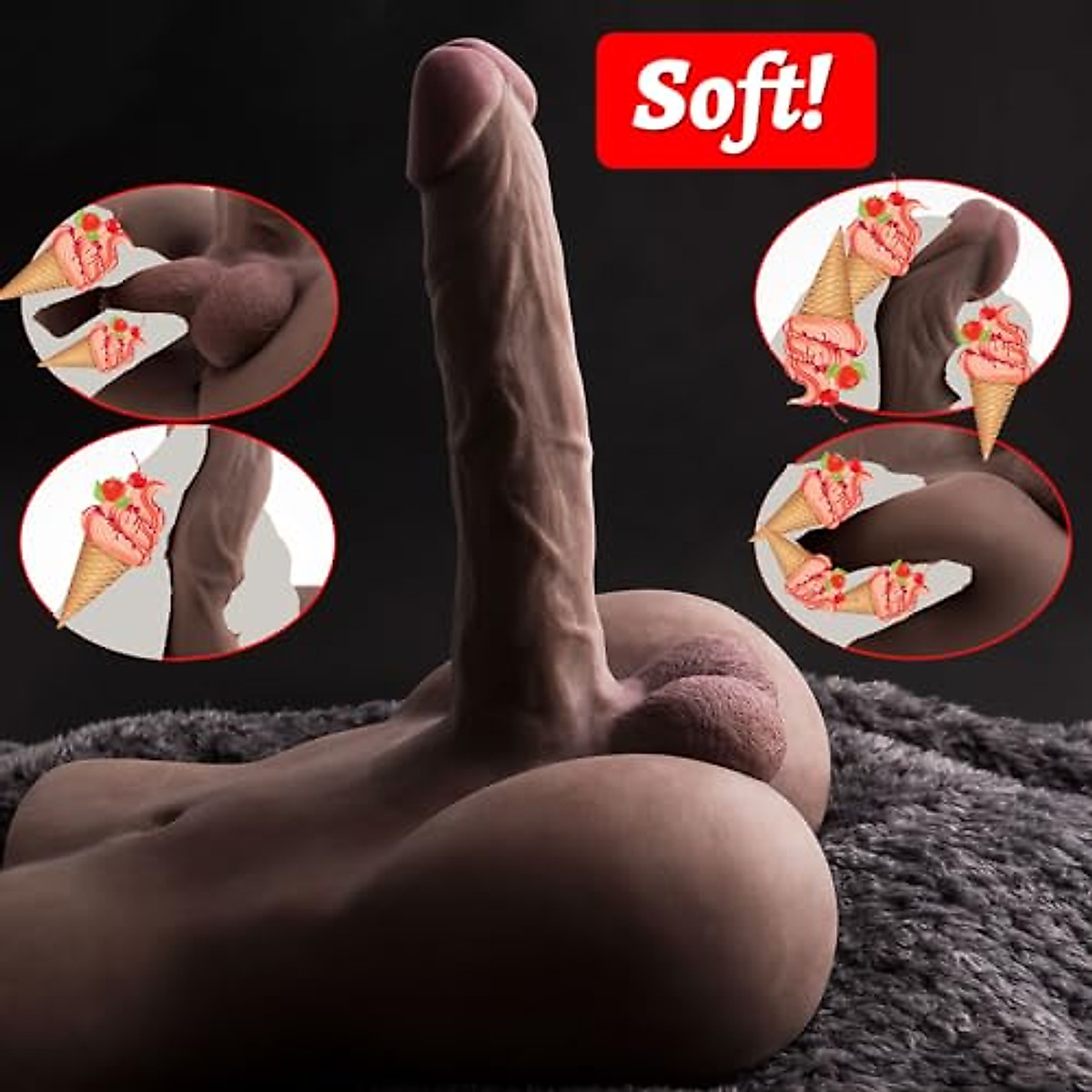 Male Sex Doll with Flexible Dildo Realistic Huge Cock, Black Men Sex Dolls for Women, Male Sex Doll Torso Tight Anal Hole 8in Cock for Female Masturbation, Unisex Masturbator Toy for Gay Couple 7lb