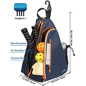 OUTPLORER Pickleball Bags for Men Women Pickleball Paddle Bag Sports Pickleball Bag Adjustable Sling Bag with Fence Hook Crossbody Backpack Fits to the Courts (Orange B)