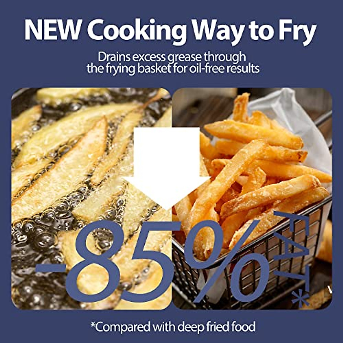 JKM Air Fryer 4.7 Quart, mechanical Air Fryer Oven, Adjustable Timer & Temp, No Oily Smoke Frying Cooking, Auto Shut Off, 1500W, Black