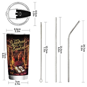 Bad Bananas Gifts for Book Lovers and Readers - My Weekend is all Booked - Red - 20oz Stainless Steel Tumbler