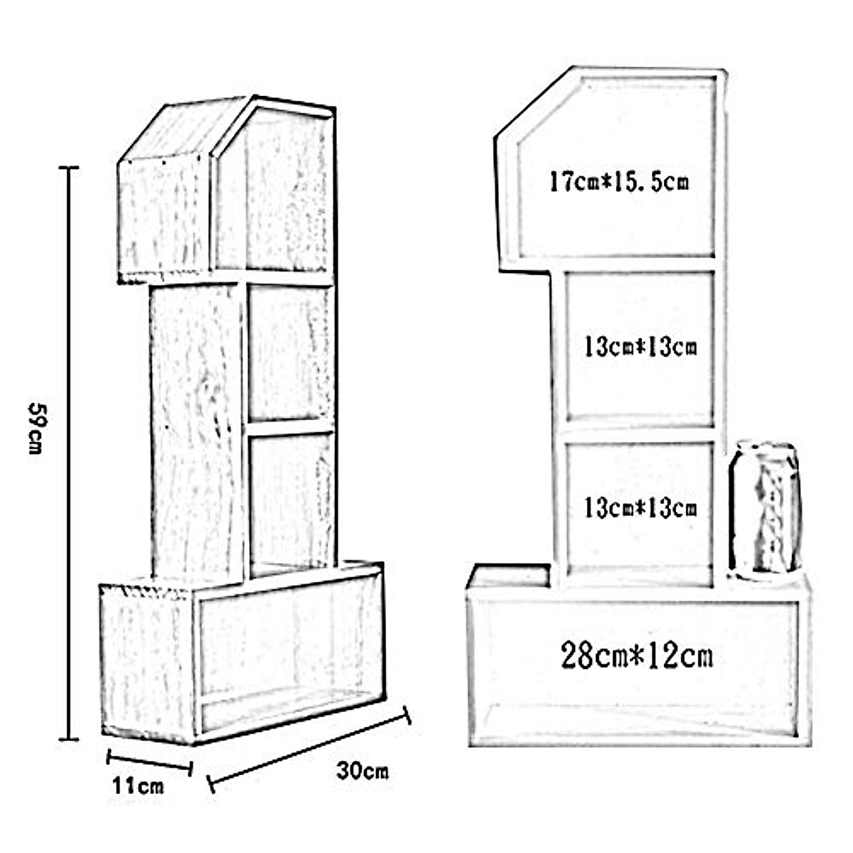 PIBM Stylish Simplicity Shelf Wall Mounted Floating Rack Shelves Retro Solid Wood Storage High Capacity Bar Cafe Save Space,3 Colors,4 Grids, Blue , 30x11x59cm